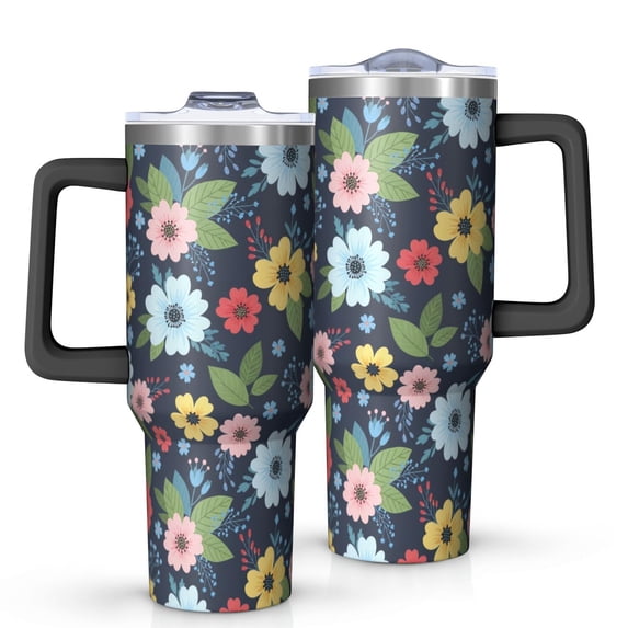 40oz Pioneer Flower Floral Print Pattern Insulated Tumbler with Handle ...