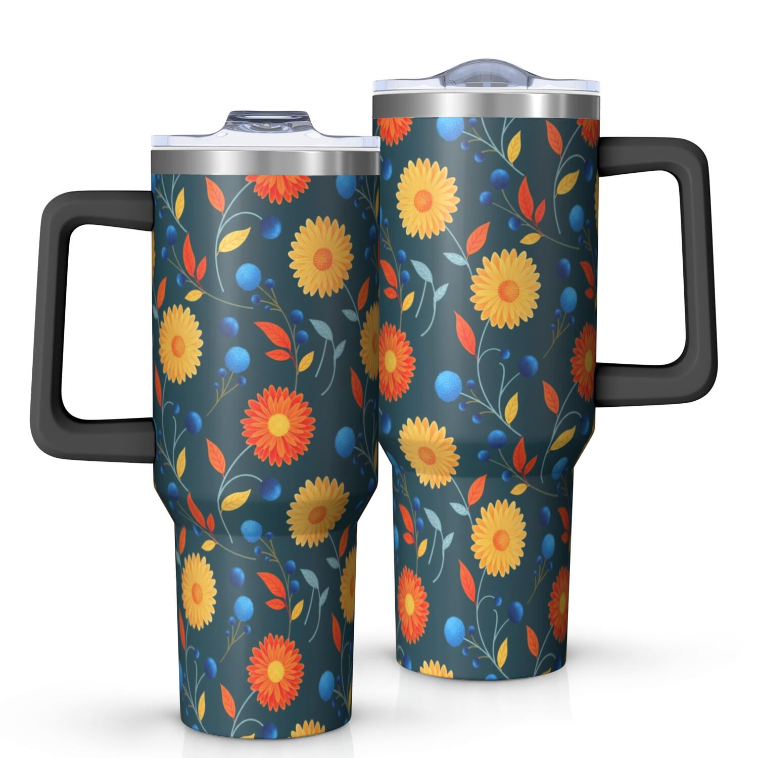 40oz Pioneer Flower Floral Print Pattern Insulated Tumbler with Handle ...