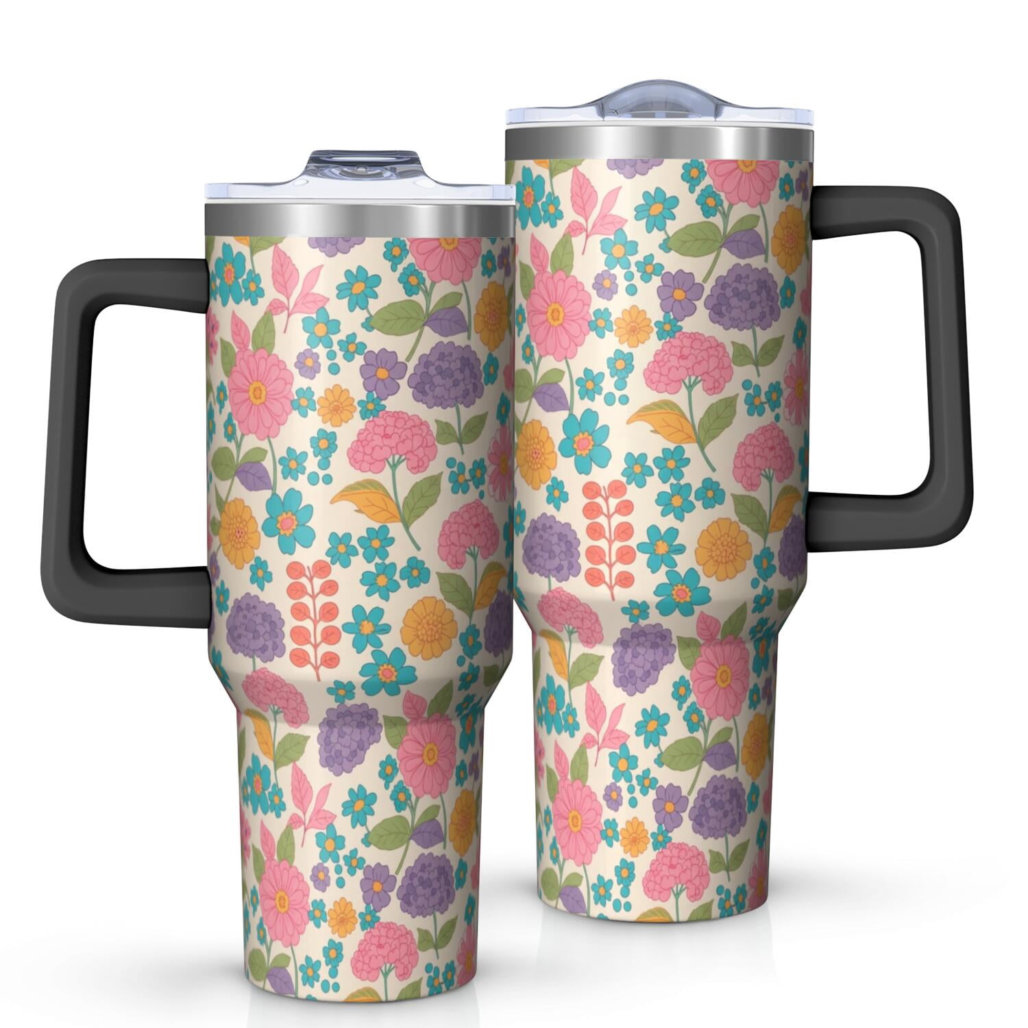 40oz Pioneer Flower Floral Print Pattern Insulated Tumbler with Handle ...