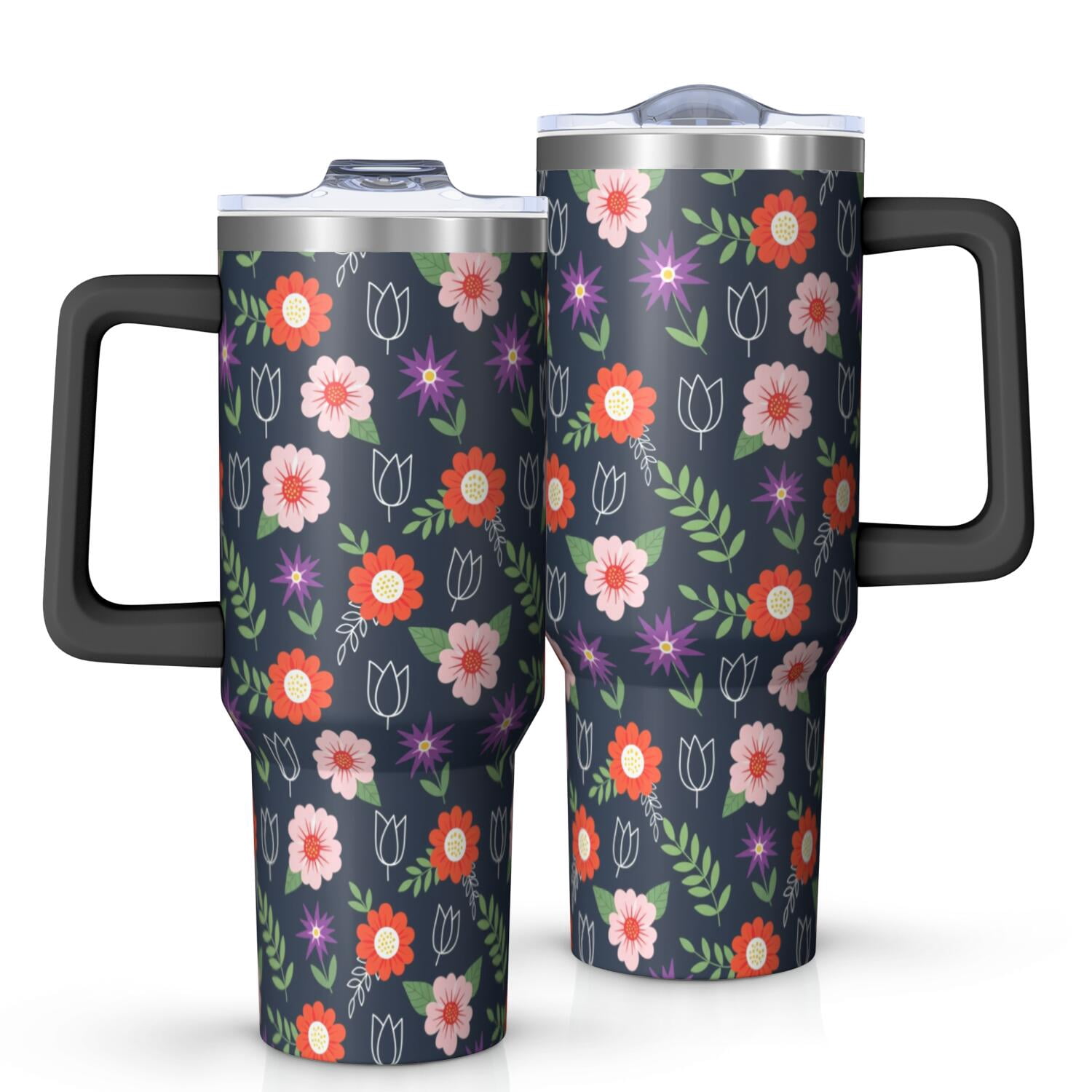 40oz Pioneer Flower Floral Print Pattern Insulated Tumbler with Handle ...
