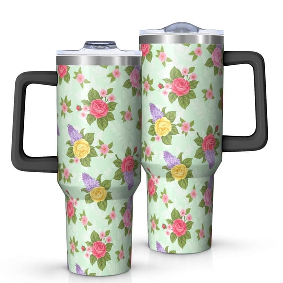 40oz Pioneer Flower Floral Print Pattern Insulated Tumbler with Handle ...