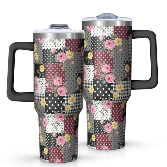 40oz Pioneer Flower Floral Print Pattern Insulated Tumbler with Handle ...