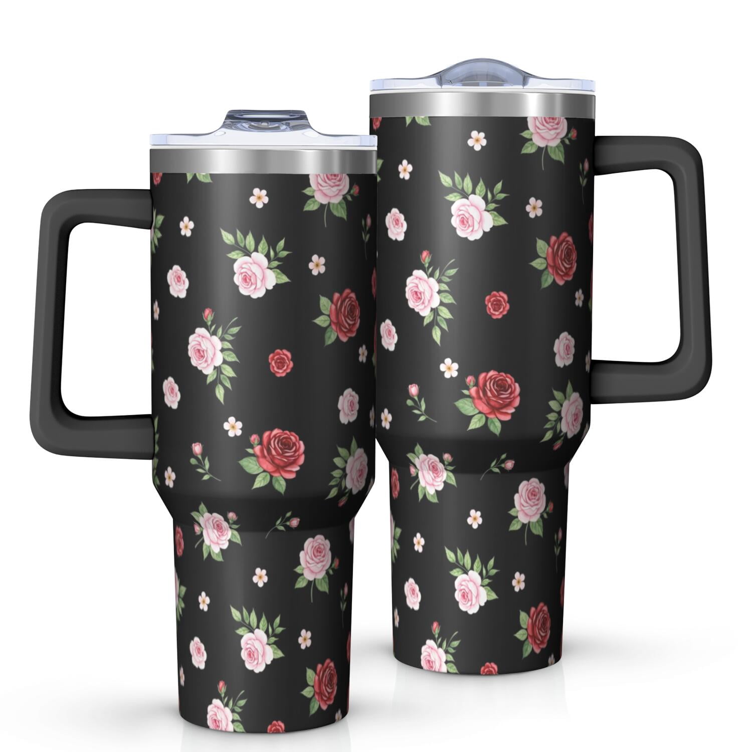 40oz Pioneer Flower Floral Print Pattern Insulated Tumbler with Handle ...