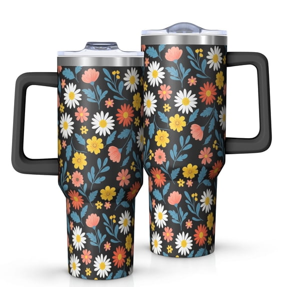 40oz Pioneer Flower Floral Print Pattern Insulated Tumbler with Handle ...