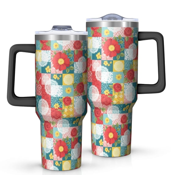 40oz Pioneer Flower Floral Print Pattern Insulated Tumbler with Handle ...