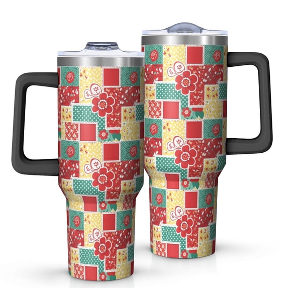 40oz Pioneer Flower Floral Print Pattern Insulated Tumbler with Handle ...