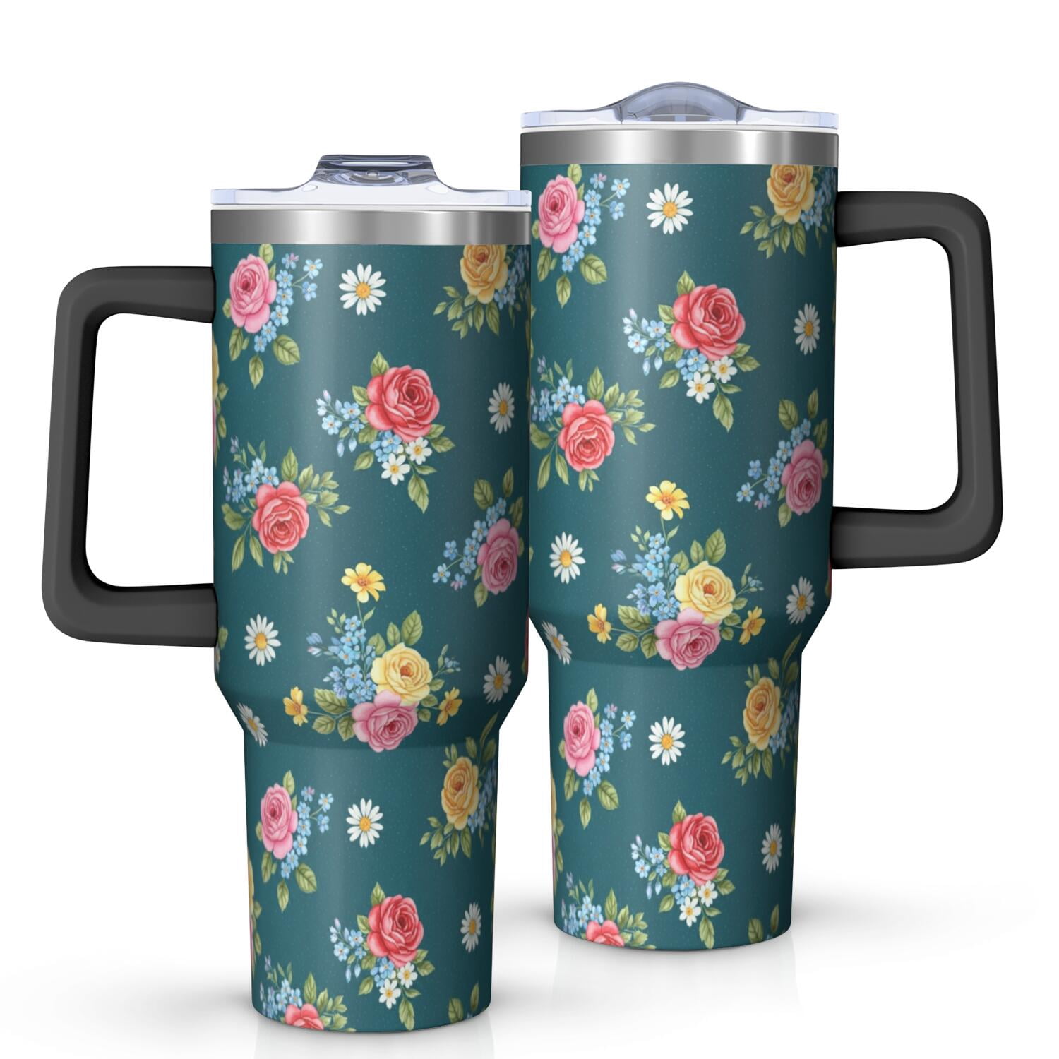 40oz Pioneer Flower Floral Print Pattern Insulated Tumbler with Handle ...