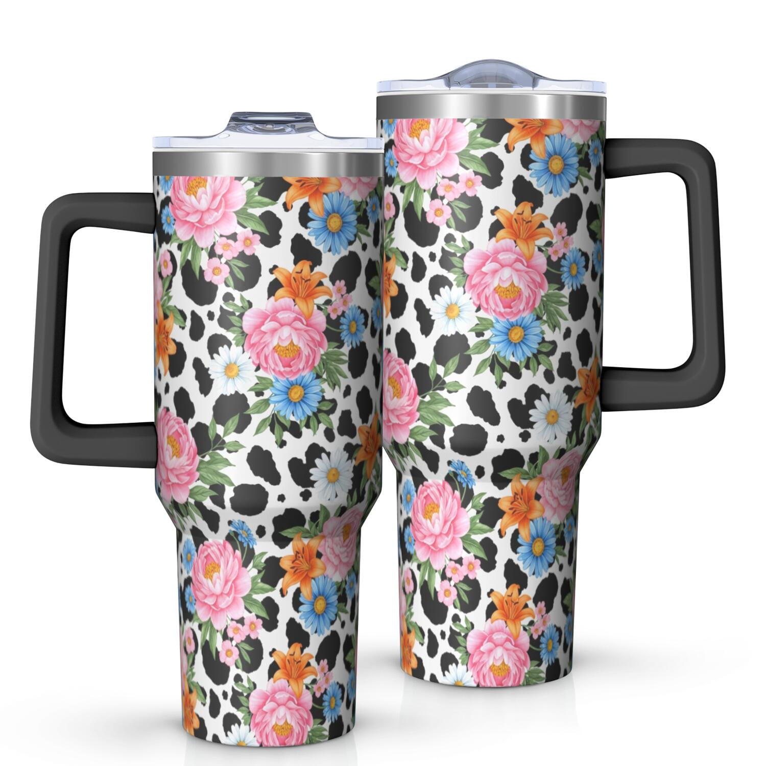 40oz Pioneer Flower Floral Print Pattern Insulated Tumbler with Handle ...