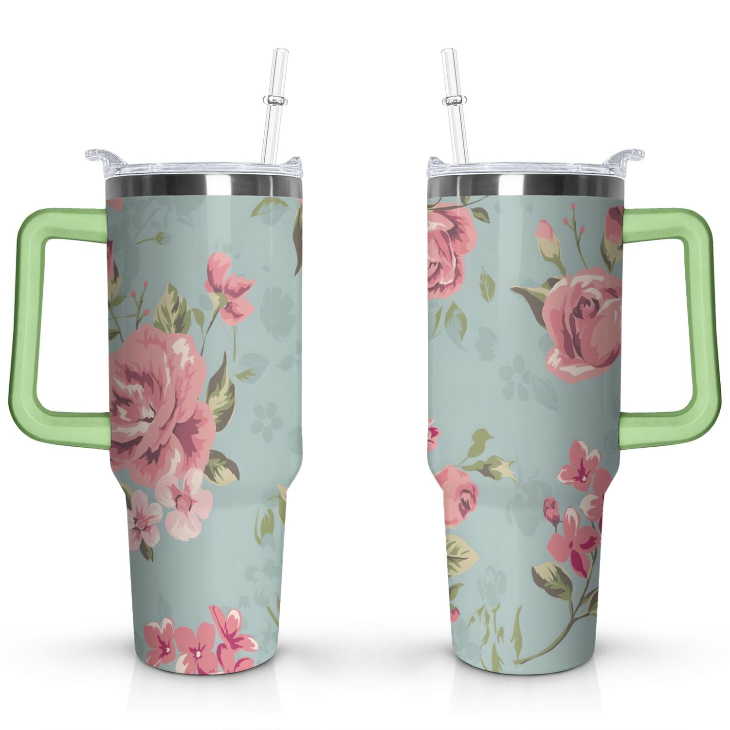40oz Pioneer Tumbler with Handle Lid and Straw,Colorful Floral Tumblers ...