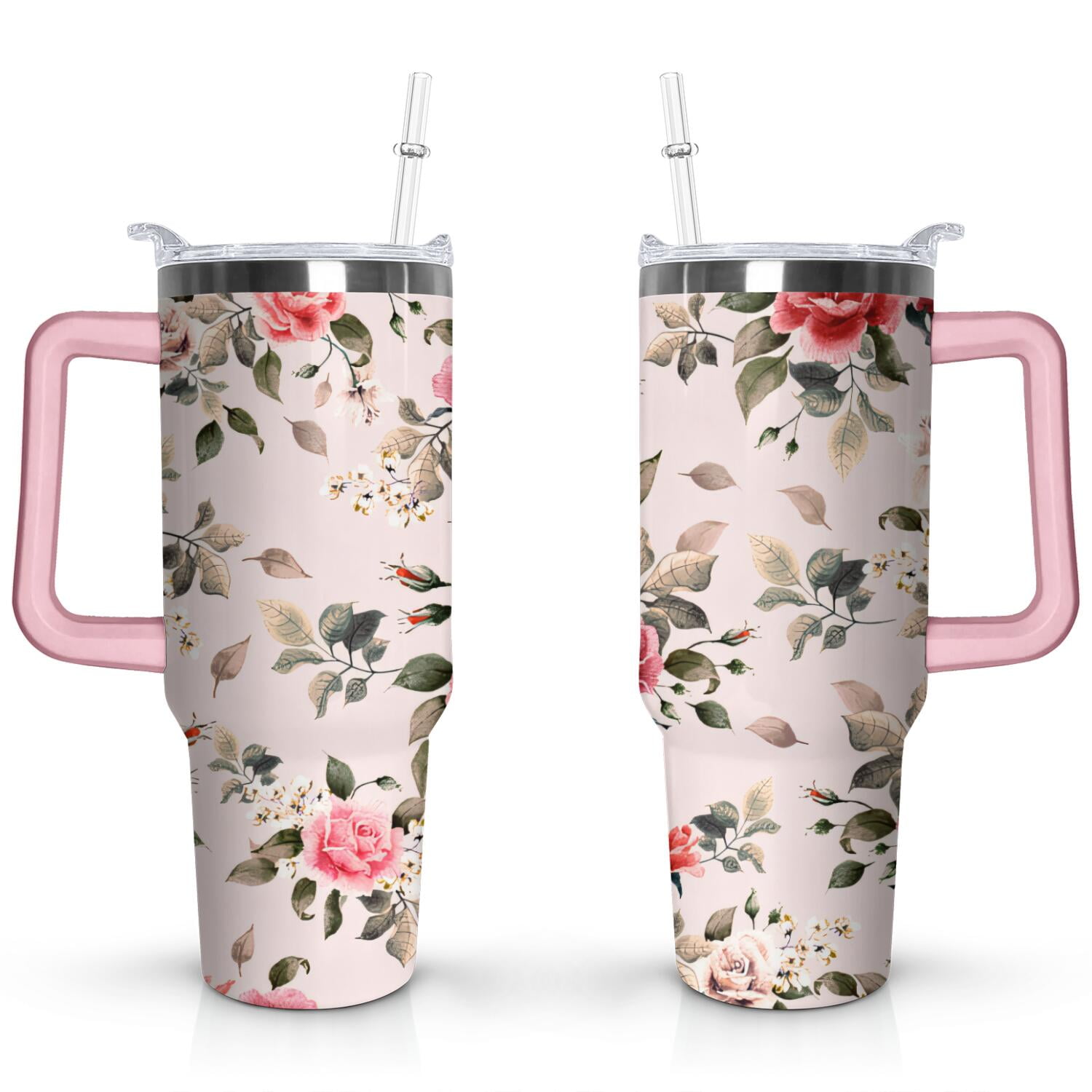 40oz Pioneer Tumbler with Handle Lid and Straw,Colorful Floral Tumblers ...
