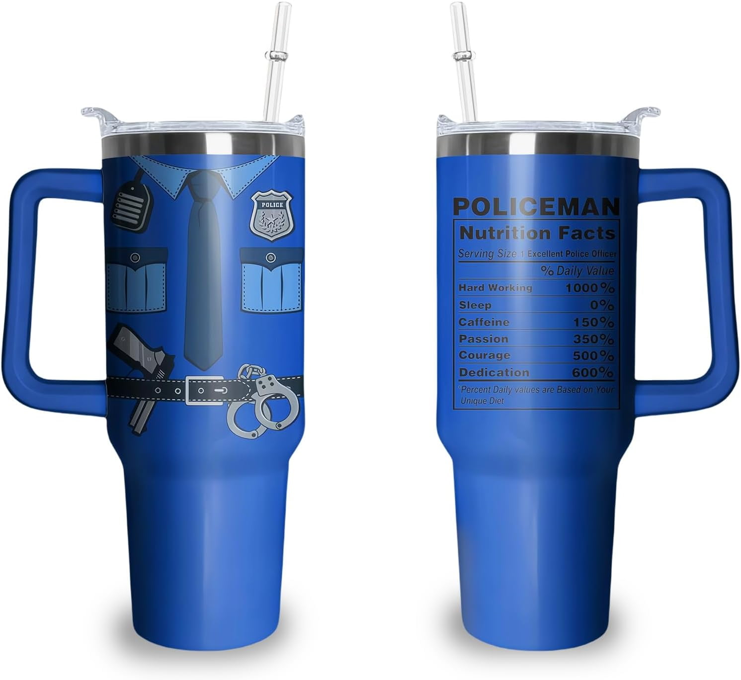 40oz Police Officer Tumbler with Handle and Straw, Cop Insulated ...