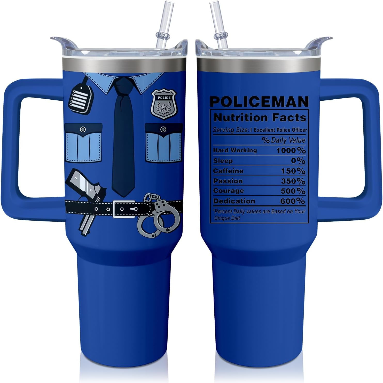 40oz Police Officer Tumbler with Handle and Straw, Cop Insulated ...