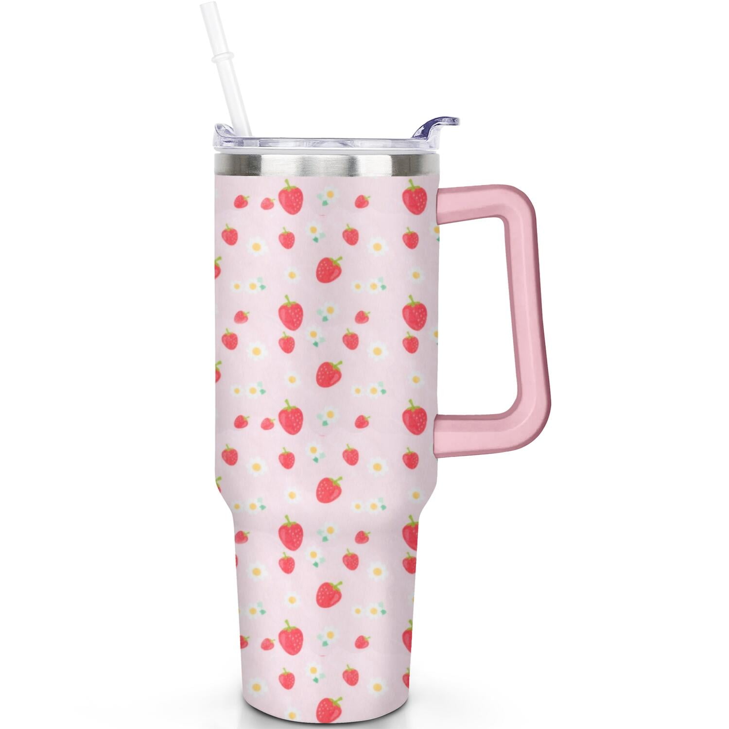 40oz Premium Strawberry Tumbler with Handle Flip Straw Lid Stylish ...
