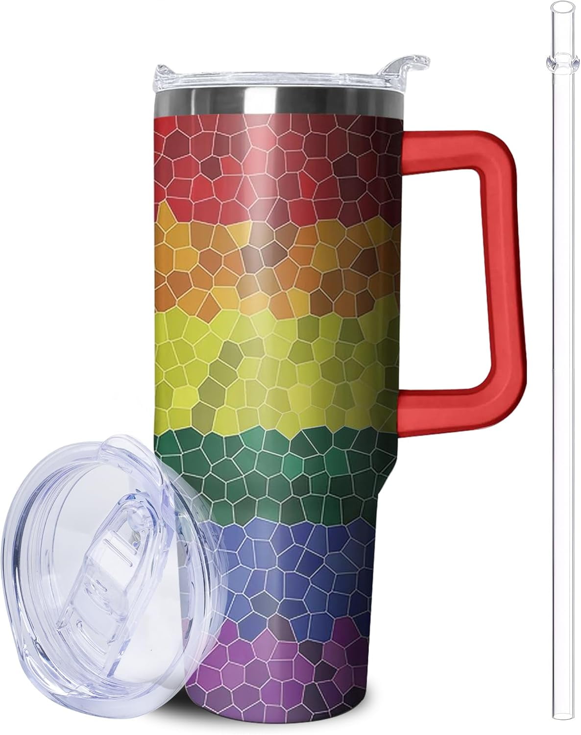 40oz Rainbow Heart Tumbler with Handle and Straws, Gifts for Gays ...