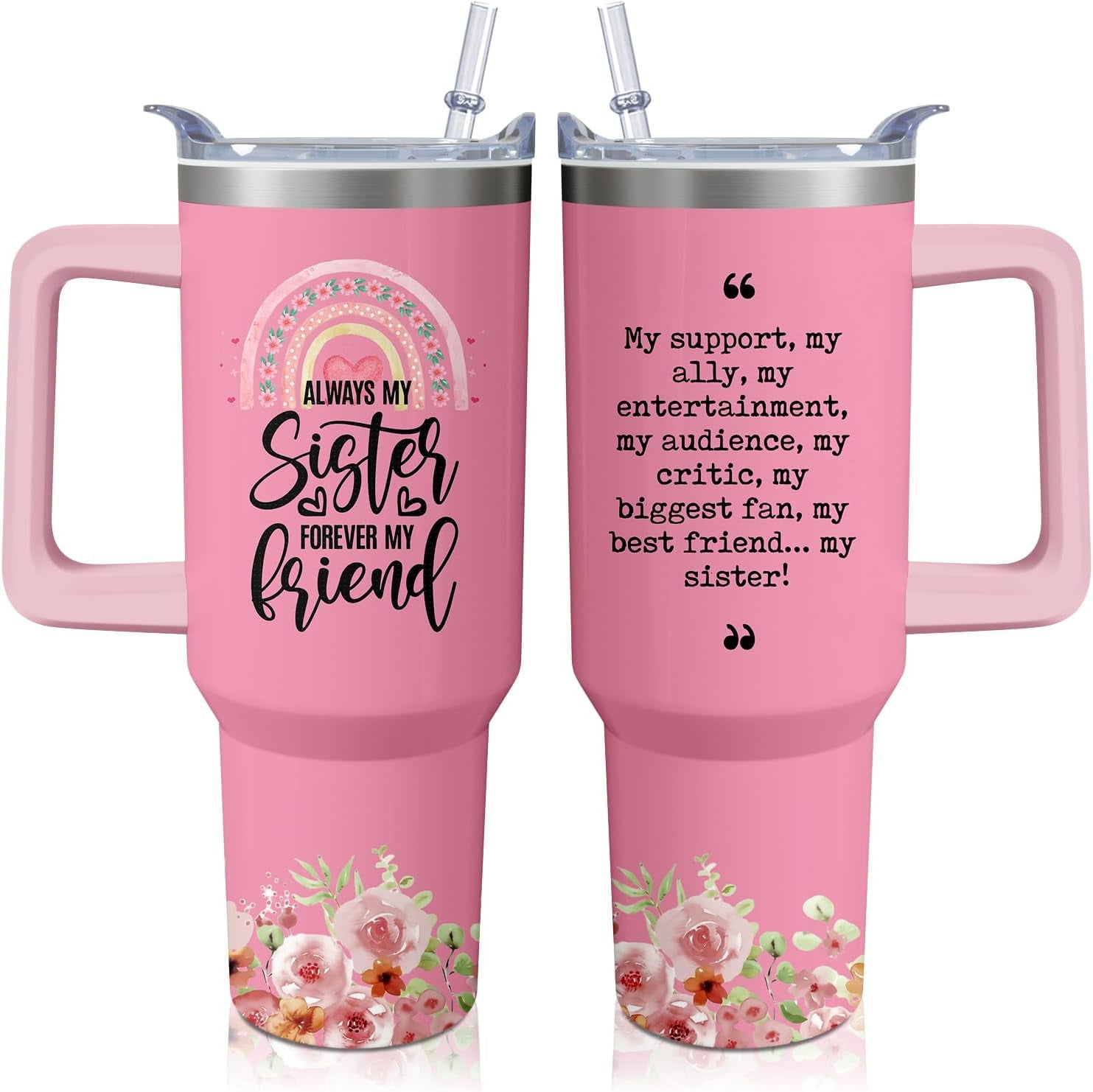 40oz Sister Tumbler with Handle and Straw, Insulated Stainless Steel ...
