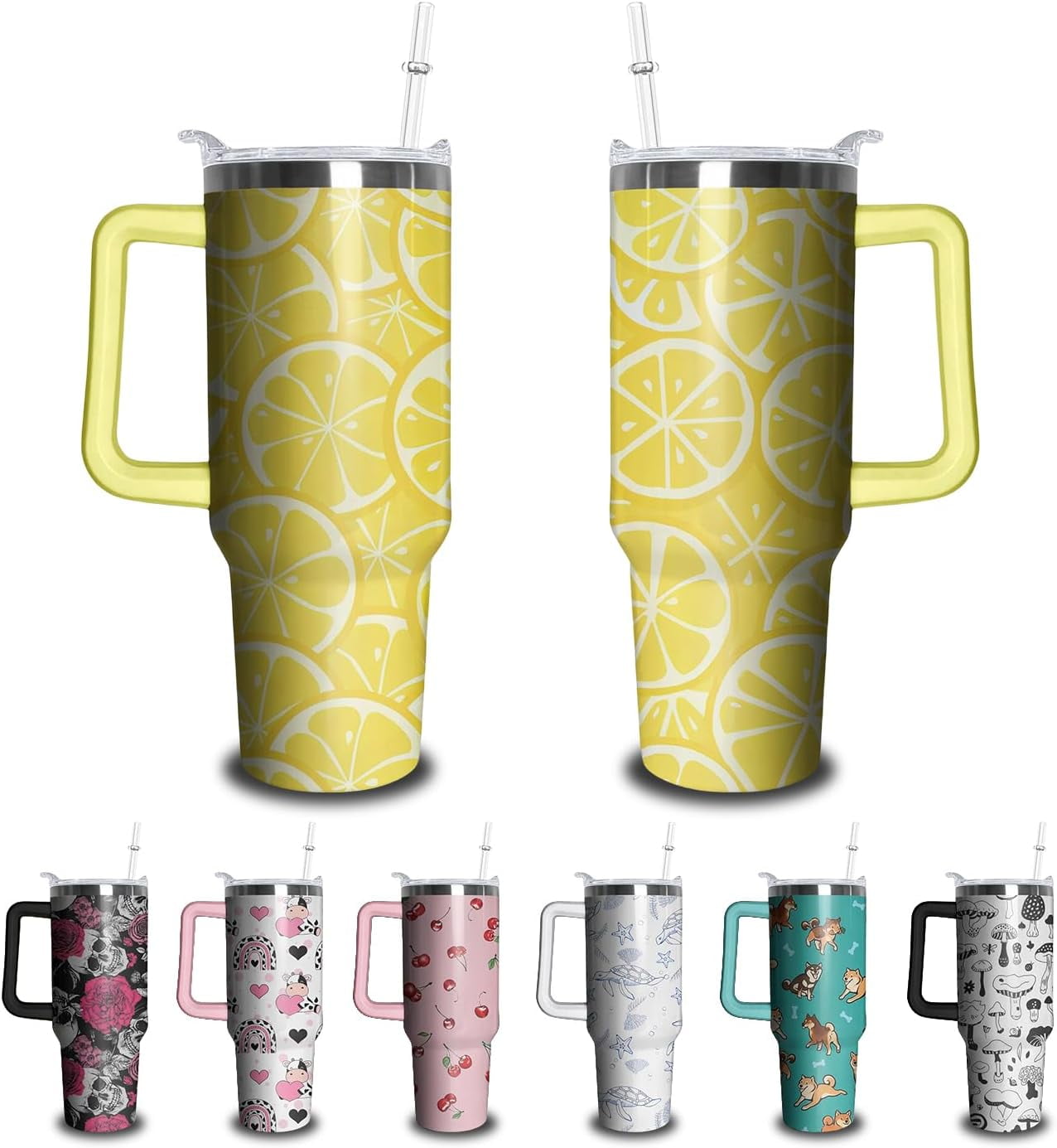 40oz Skull Tumbler with Handle and Straw, Skeleton Gothic Floral ...