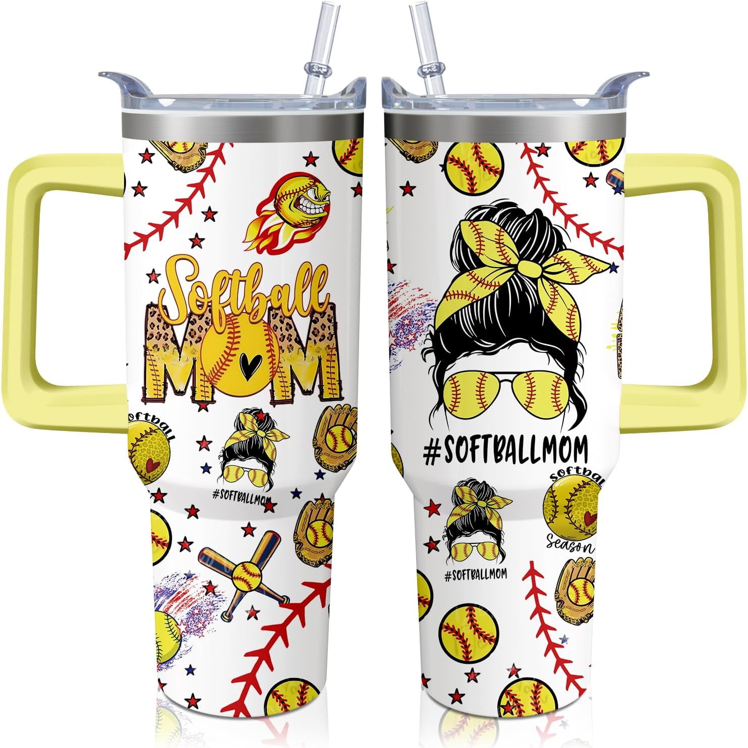 40oz Softball Mom MaMa Tumbler with Handle, Mothers Day Gift for Woman ...