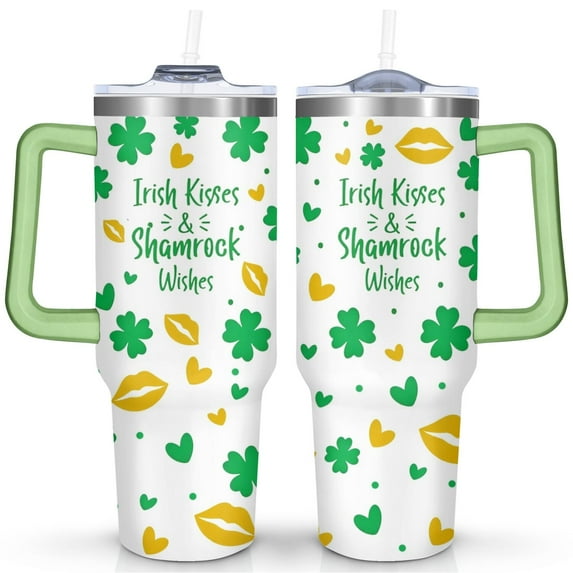 40oz St Patricks Day Stainless Steel Tumbler with Lid and Straw,Green ...