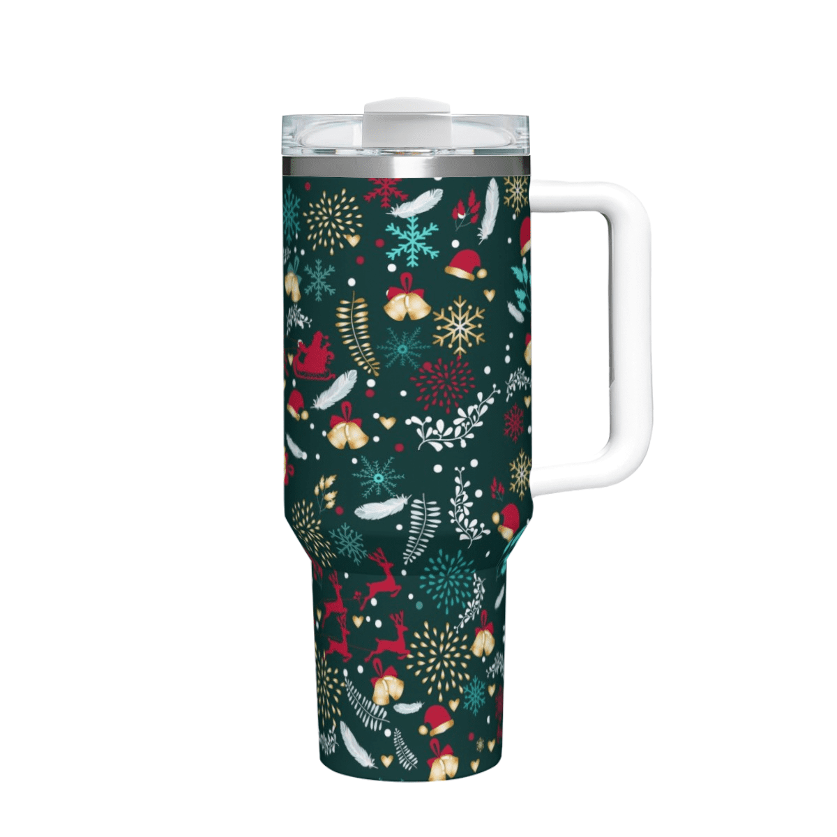 40oz Stainless Steel Dark Forest Green Base Red Reindeer Santa Hat Gold ...