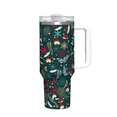 40oz Stainless Steel Dark Forest Green Base Red Reindeer Santa Hat Gold ...
