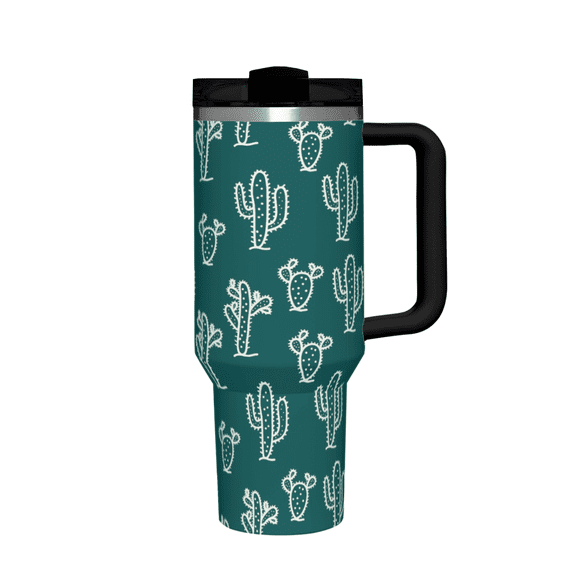 40oz Stainless Steel Dark Teal White Hand Drawn Cactus Print Tumbler ...