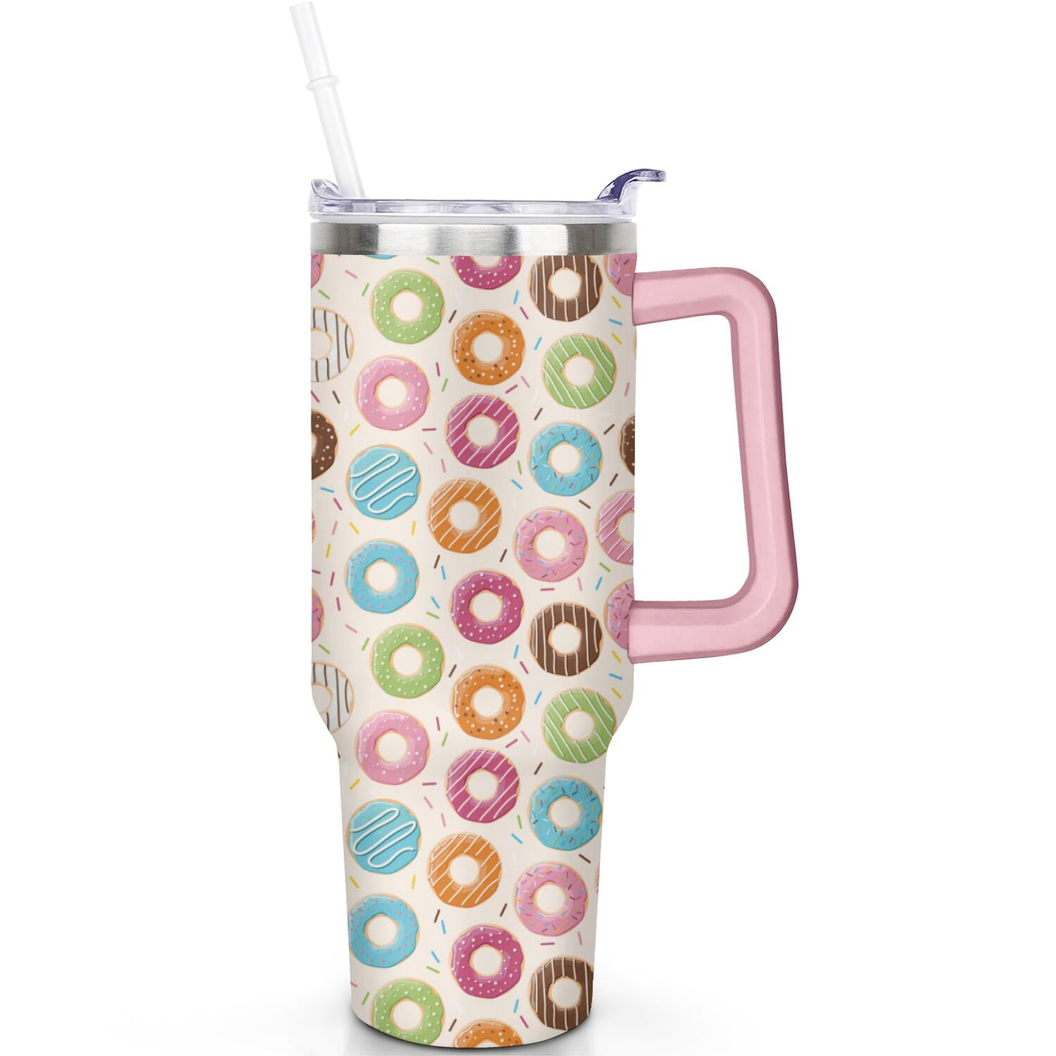 40oz Stainless Steel Donuts Tumbler Handle Flip Straw Lid Donuts ...