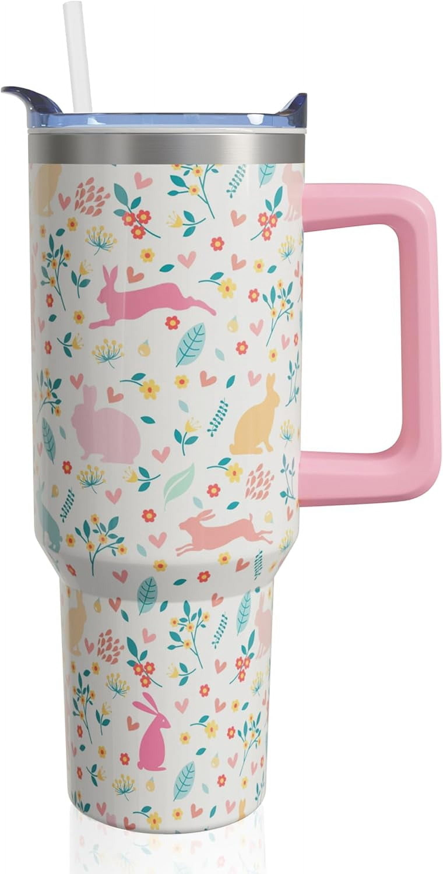 40oz Stainless Steel Easter Bunny Tumbler with Handle, Straw ...