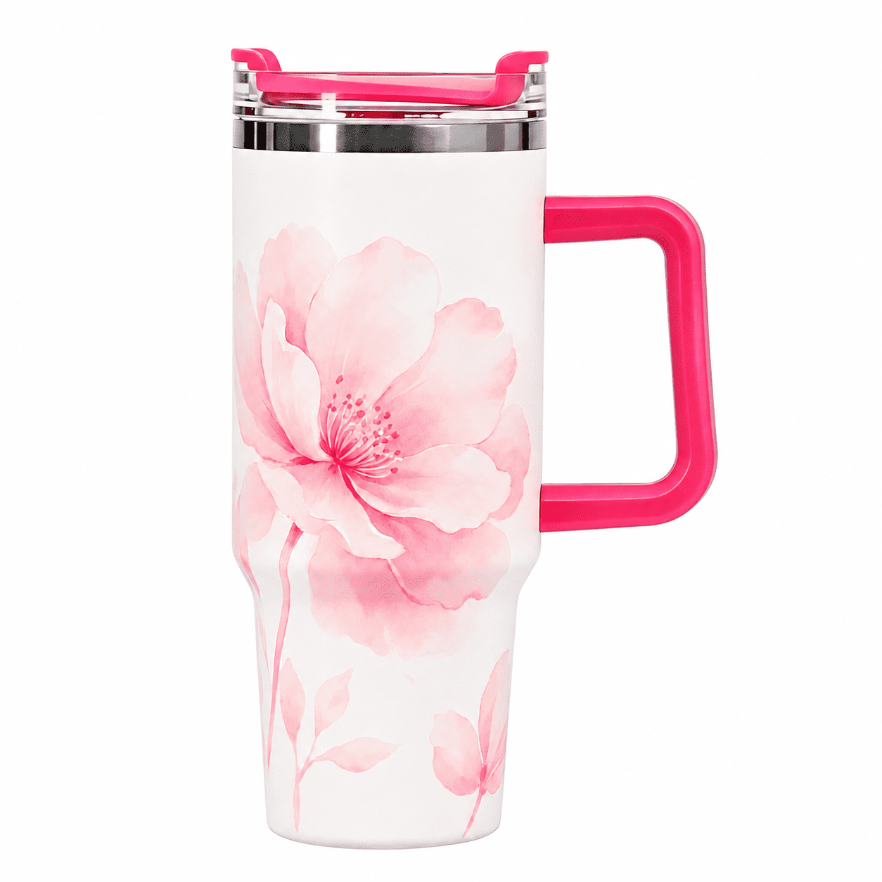 40oz Stainless Steel Insulated Tumbler with Handle, Pink Watercolor ...