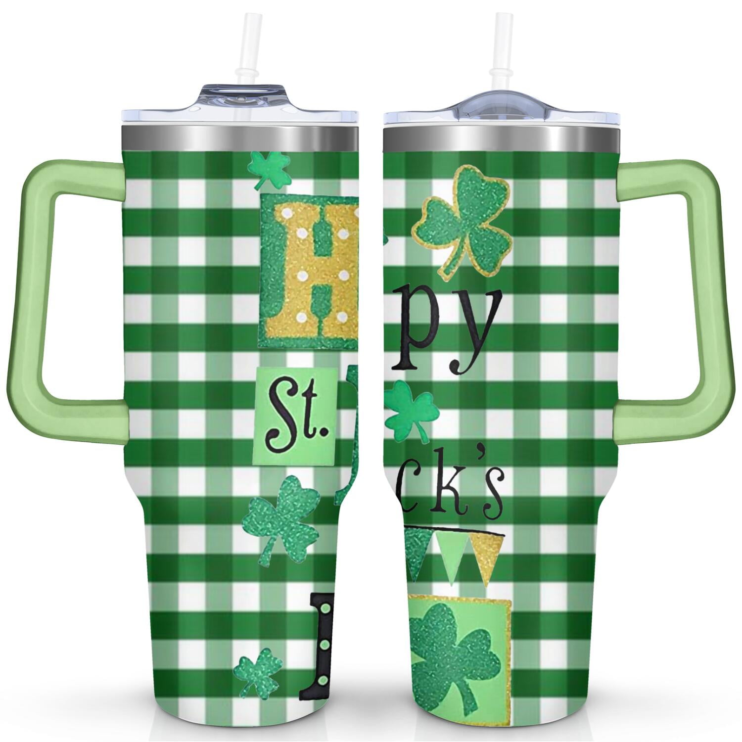 40oz Stainless Steel Tumbler with Lid and Straw,Happy St. Patrick's Day ...