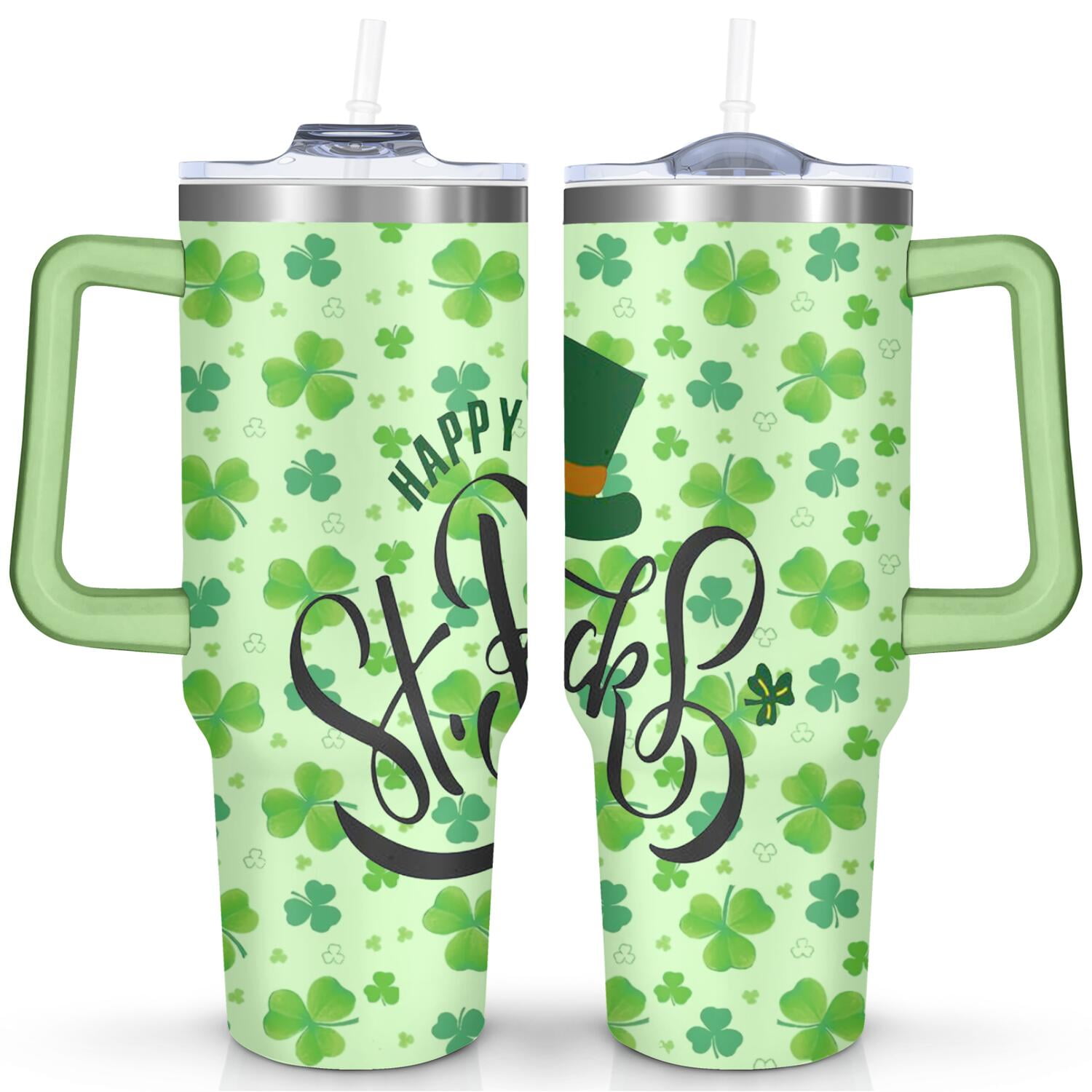 40oz Stainless Steel Tumbler with Lid and Straw,Happy St. Patrick's Day ...