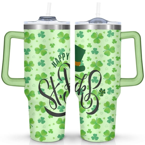 40oz Stainless Steel Tumbler with Lid and Straw,Happy St. Patrick's Day ...