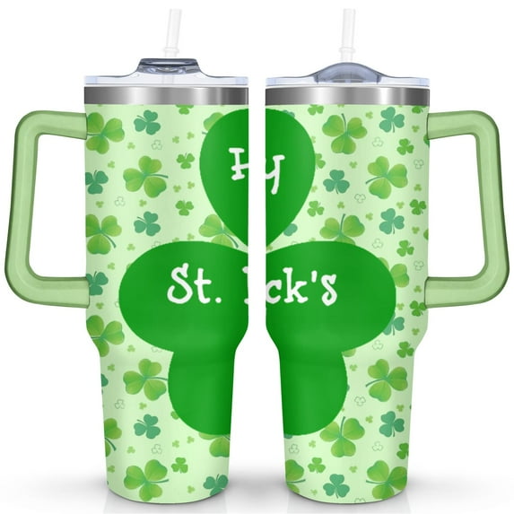 40oz Stainless Steel Tumbler with Lid and Straw,Happy St. Patrick's Day ...
