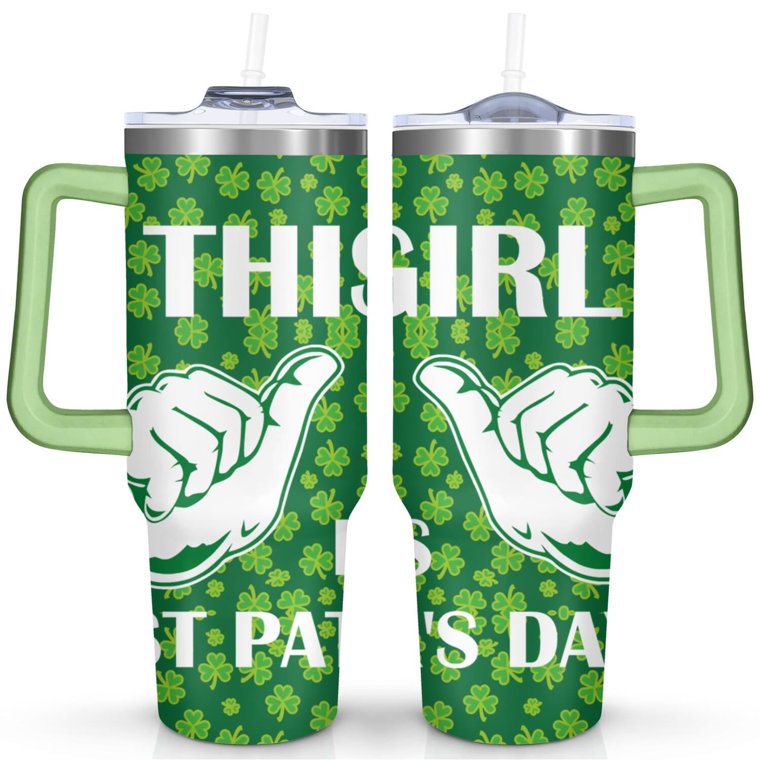 40oz Stainless Steel Tumbler with Lid and Straw,Loves St.Patrick's Day ...