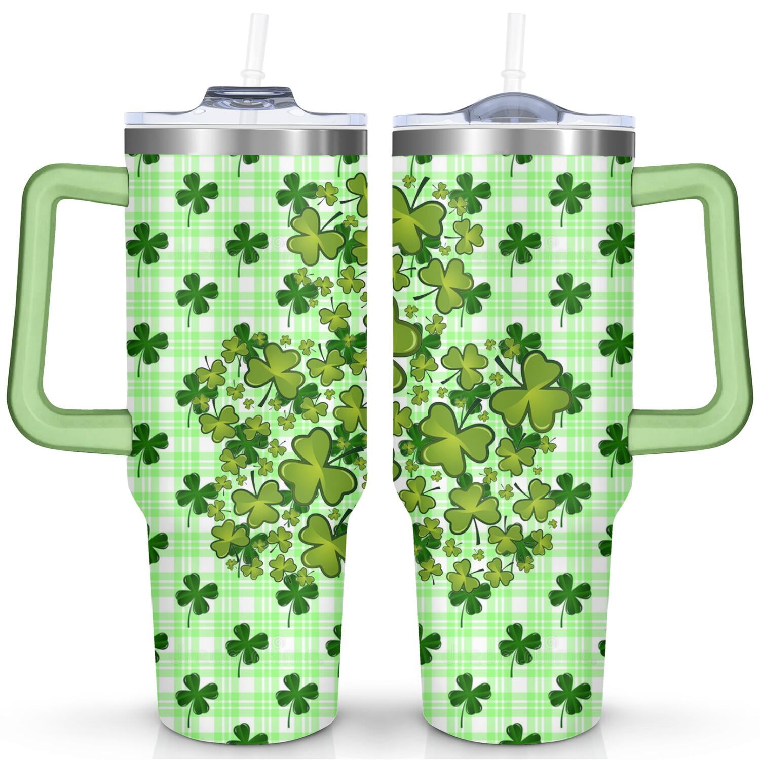 40oz Stainless Steel Tumbler with Lid and Straw,Shamrock Happy St ...