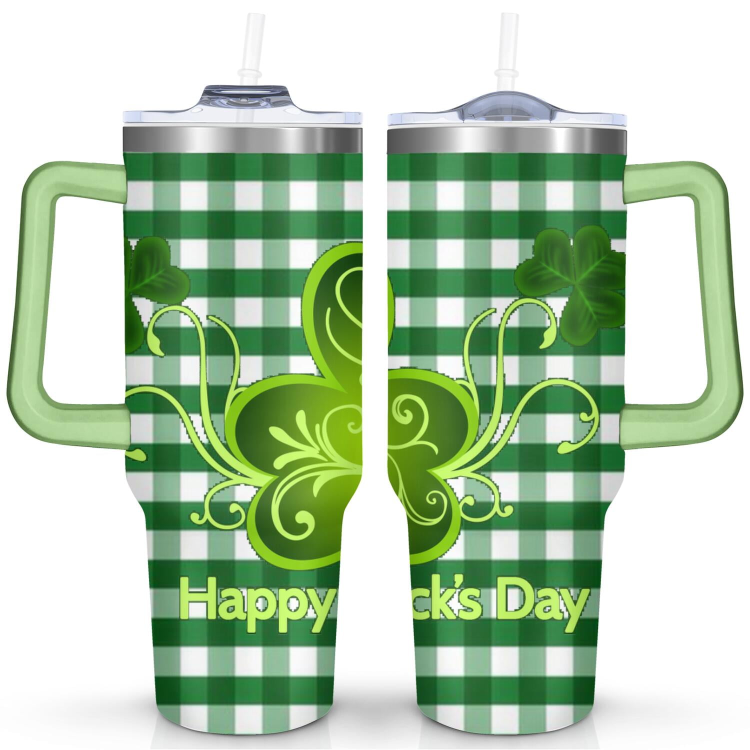 40oz Stainless Steel Tumbler with Lid and Straw,St Patrick Hat Rainbow ...