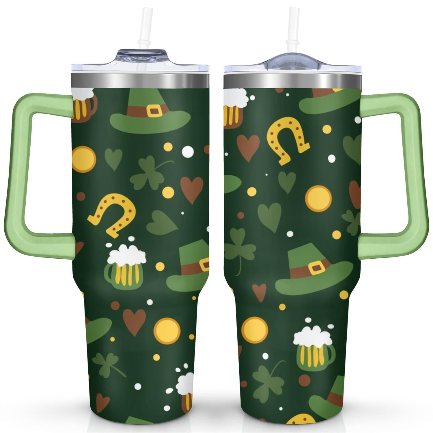 40oz Stainless Steel Tumbler with Lid and Straw,St Patrick's Day Double ...