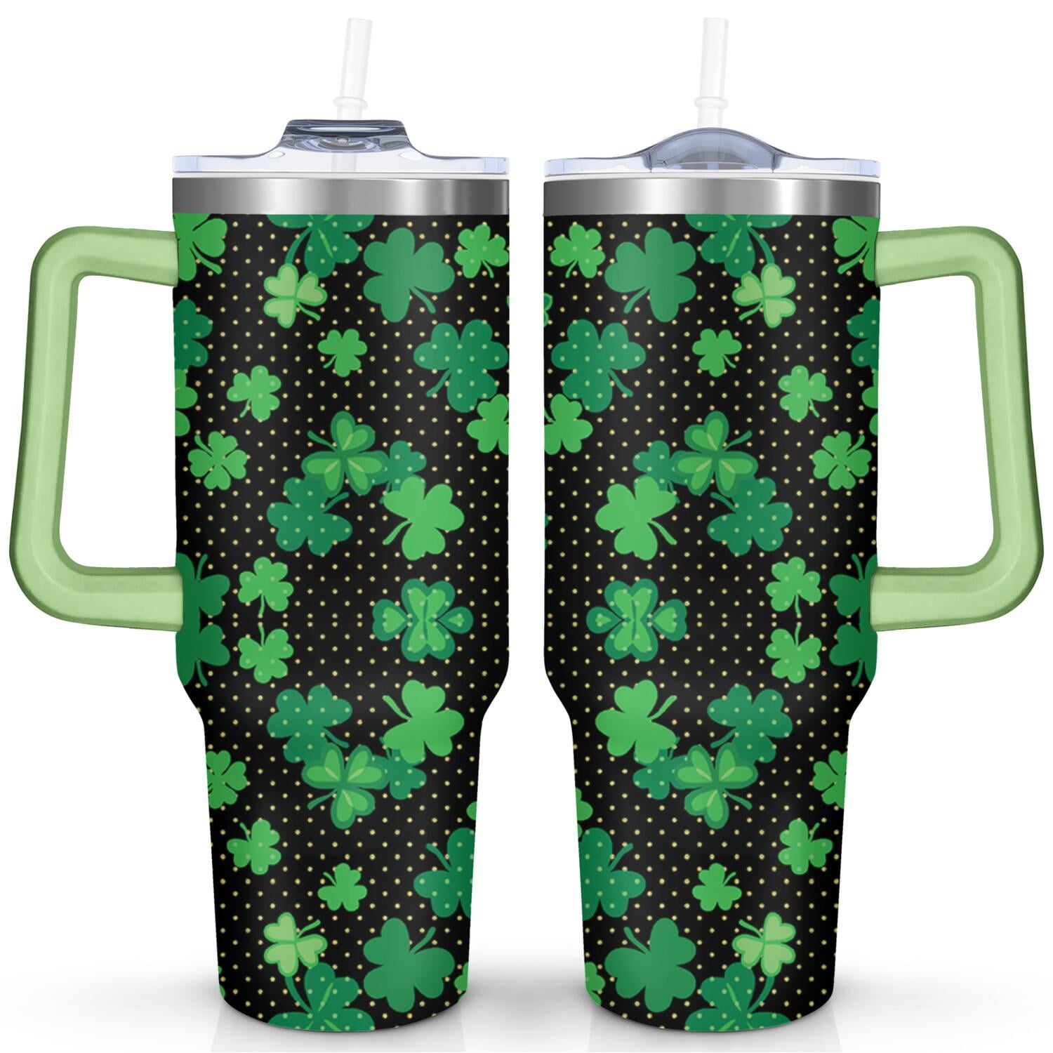 40oz Stainless Steel Tumbler with Lid and Straw,St Patricks Shamrock ...