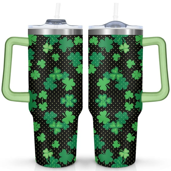 40oz Stainless Steel Tumbler with Lid and Straw,St Patricks Shamrock ...