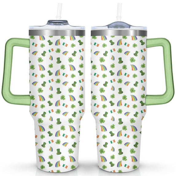 40oz Stainless Steel Tumbler with Lid and Straw,happy St. Patrick's Day ...