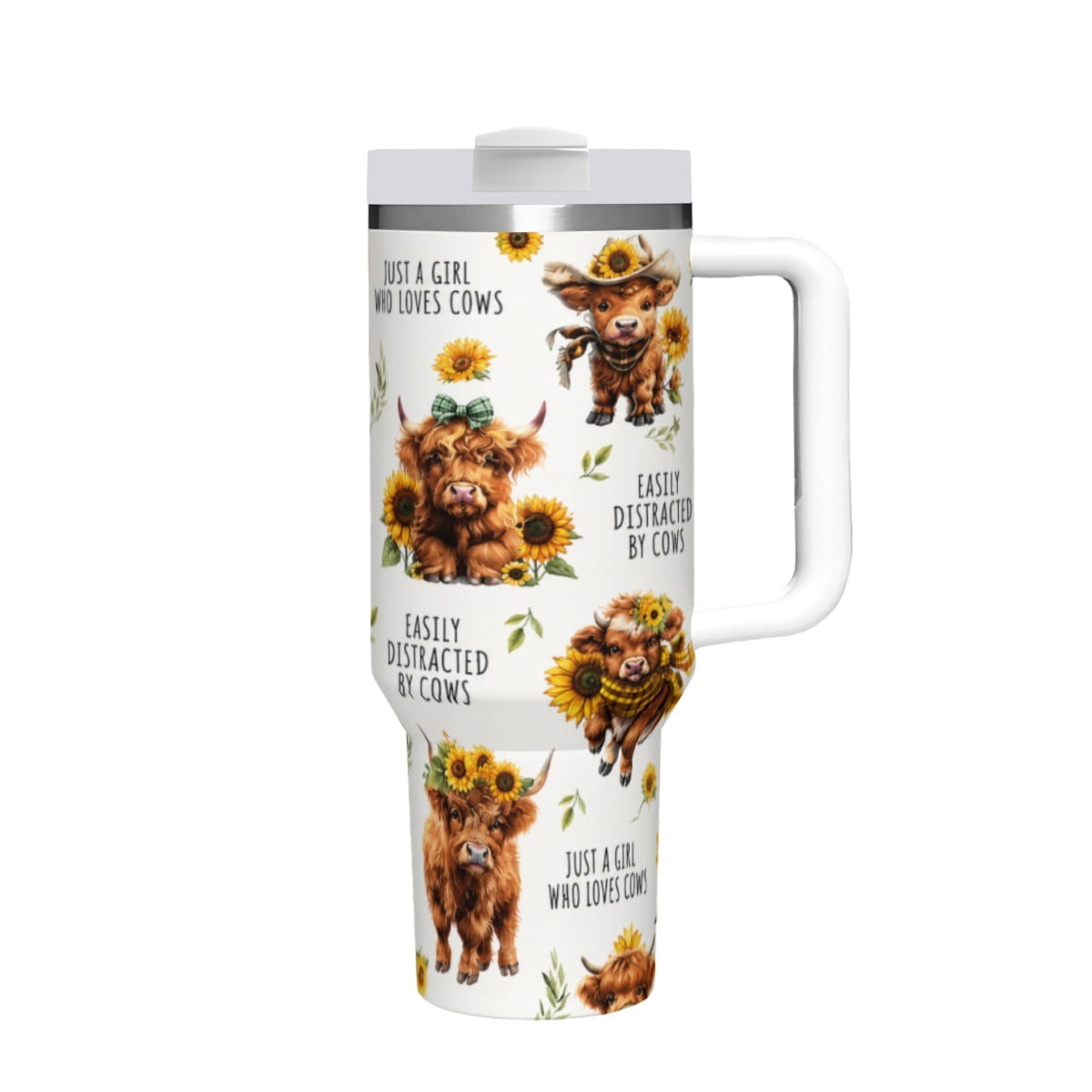 40oz Stainless Steel Western Highland Cow Sunflower Tumbler Travel Mug ...