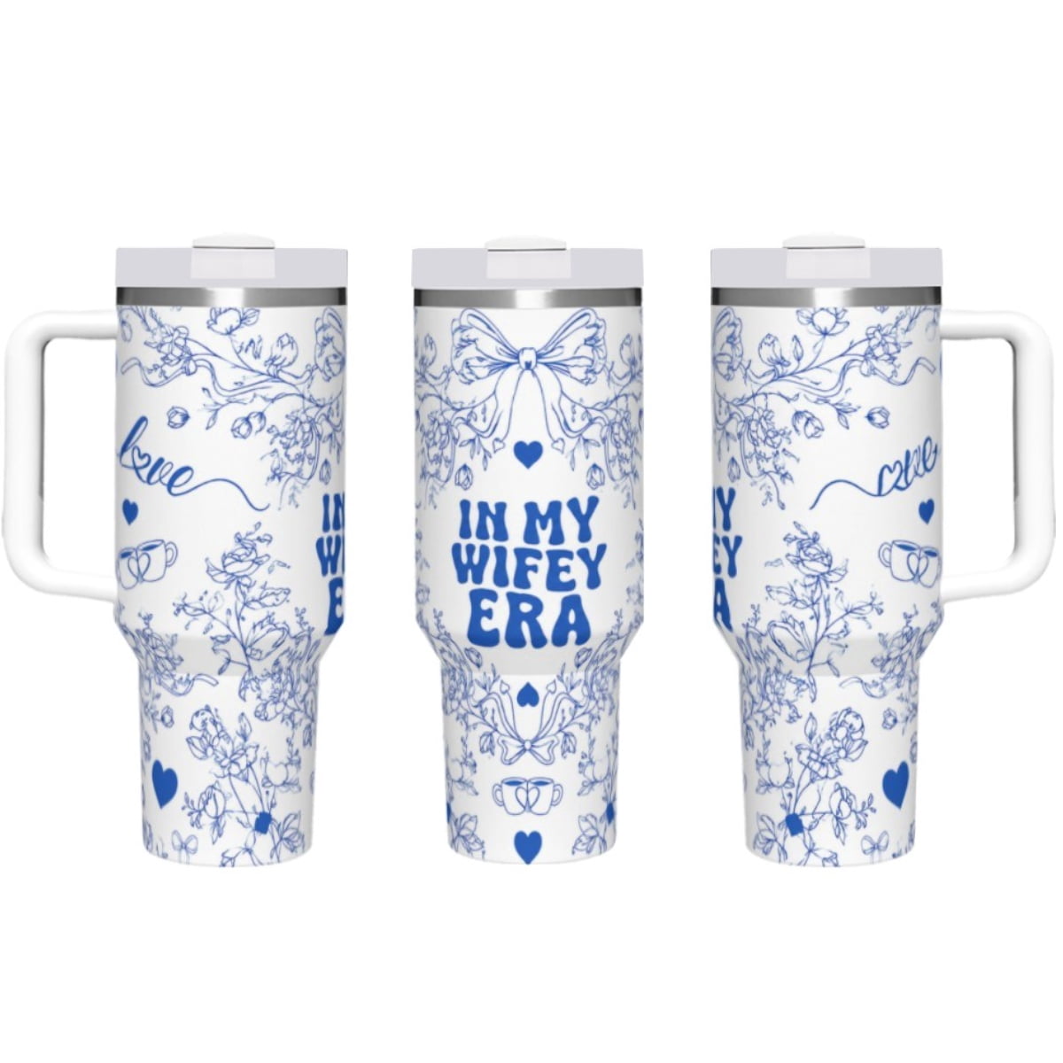 40oz Stainless Steel In My Wifey Era Blue Floral Bow Print Tumbler ...