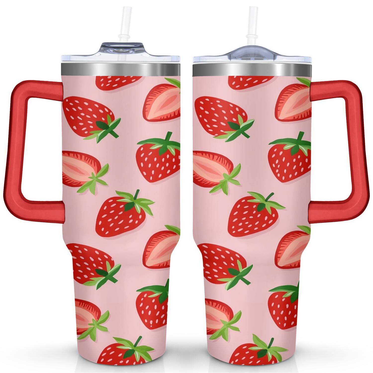 40oz Strawberry Tumbler Cup - Double Wall Vacuum Insulated Leak-Proof ...