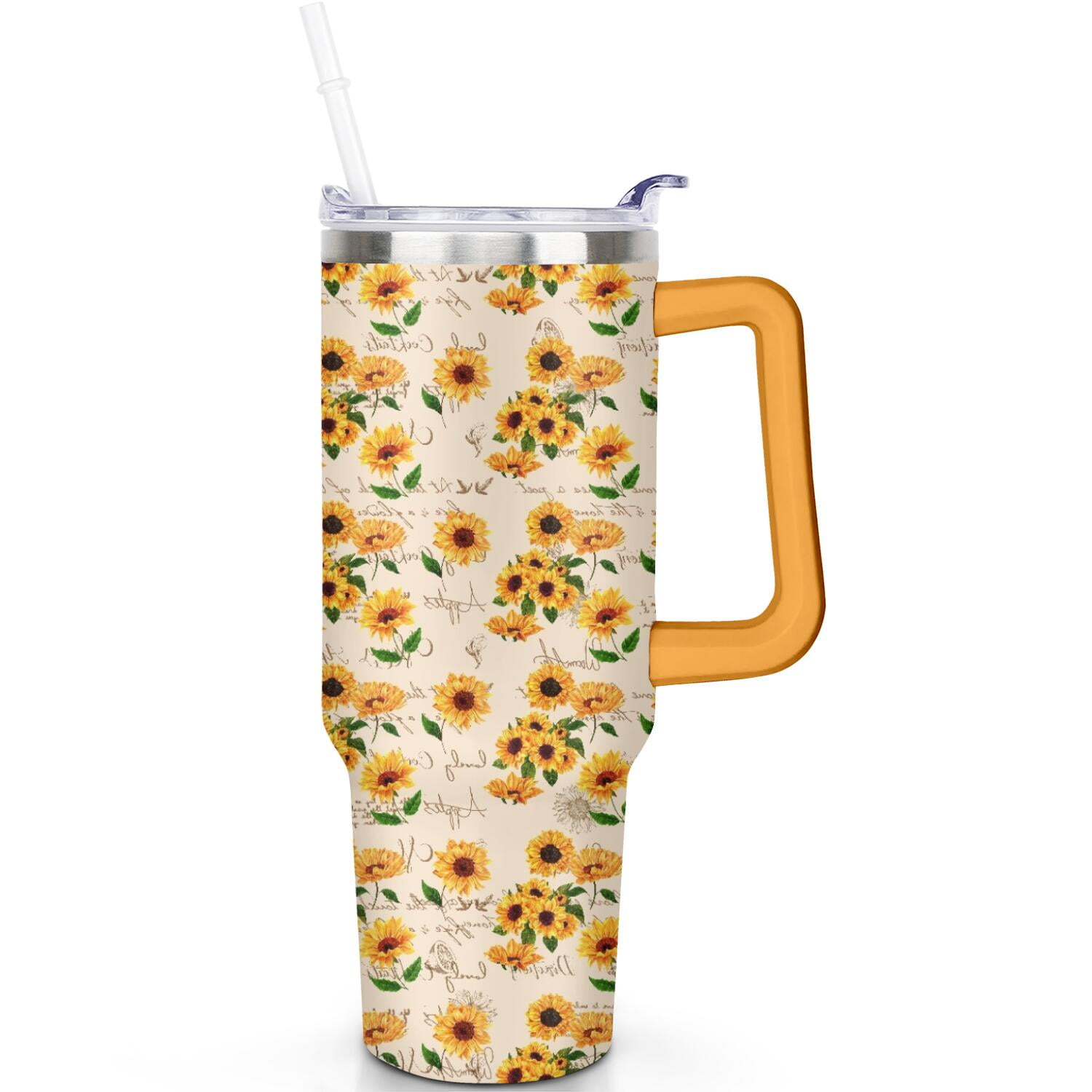 40oz Sunflower Theme Tumbler Handle Straw 40 oz Sunflower Travel Must ...