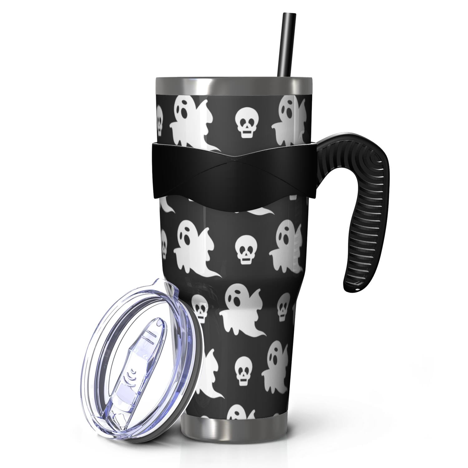 40oz Tumbler,Black Halloween Ghosts and Skulls Insulated Tumblers with ...