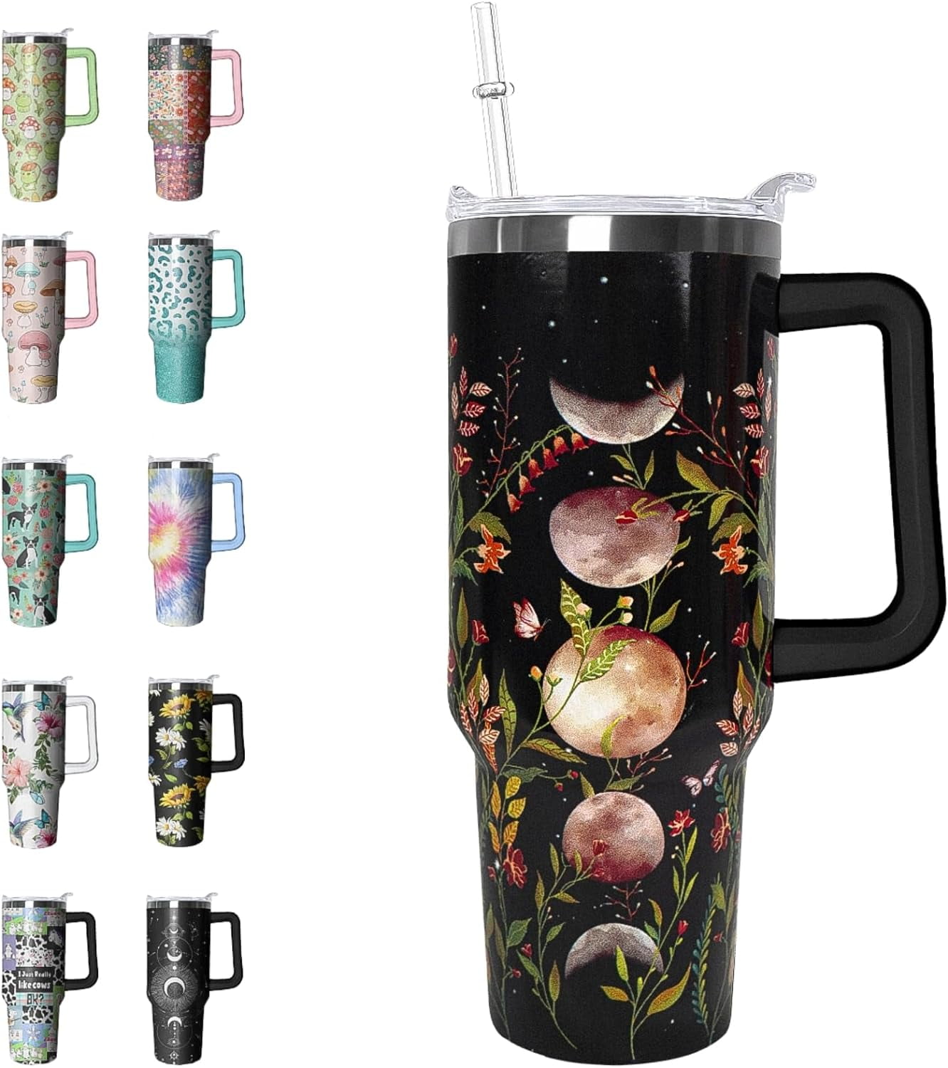 40oz Tumbler with Handle and Straw Gothic Tumbler Leak Proof Insulated ...