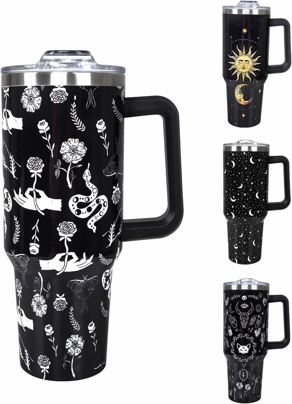 40oz Tumbler with Handle and Straw Stainless Steel Water Bottle Double ...