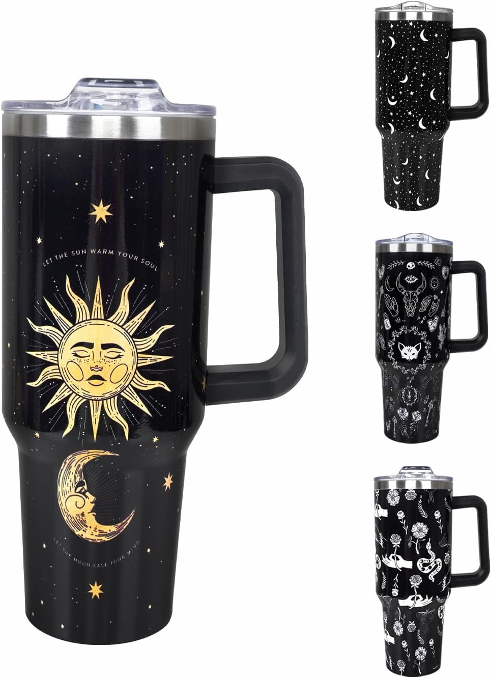 40oz Tumbler with Handle and Straw Stainless Steel Water Bottle Double ...
