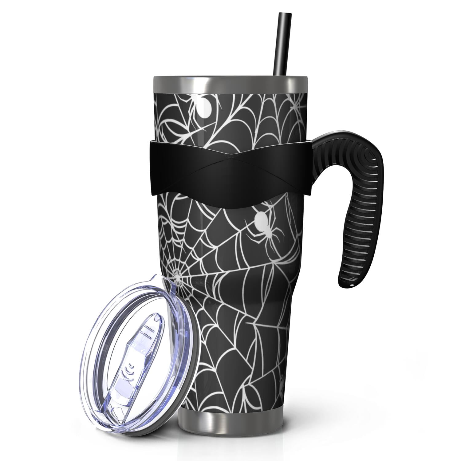 40oz Tumbler,White Spider Webs and Spiders Insulated Tumblers with ...