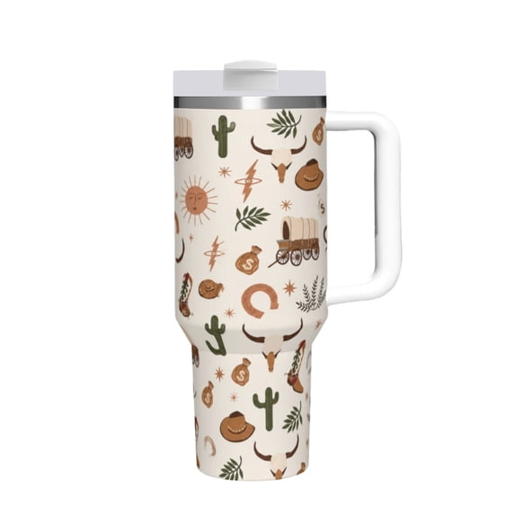 40oz Tumbler with Handle, Car Cup Compatible, Western Cowboy Print ...