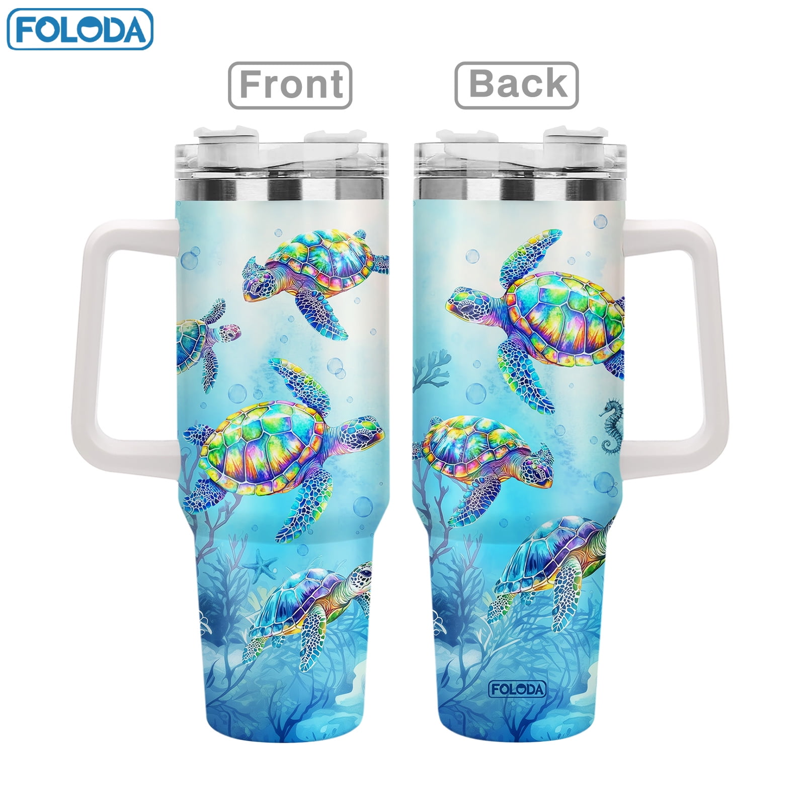 40oz Turtle Stainless Steel Handle Insulated Mug Outdoor Vacuum Travel ...